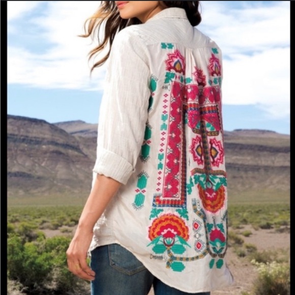 Johnny Was | Tops | Johnny Was Embroidered Boho Silk Back Panel Button ...